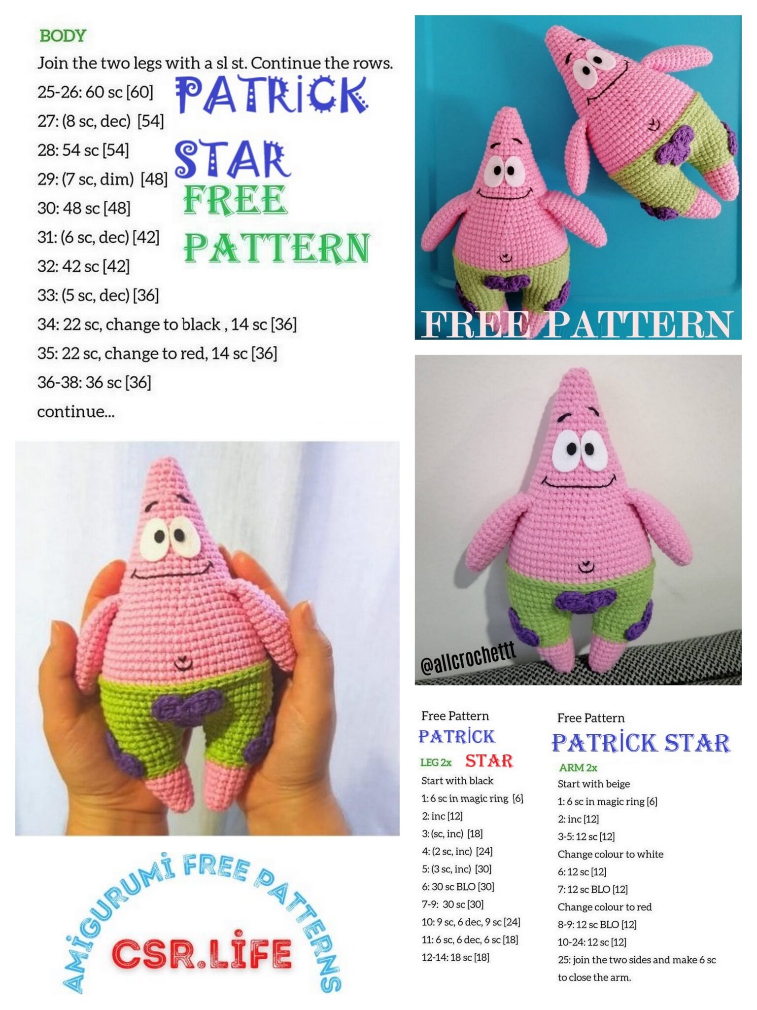 Patrick Star Amigurumi Free Pattern - Free Amigurumi Crochet Patterns