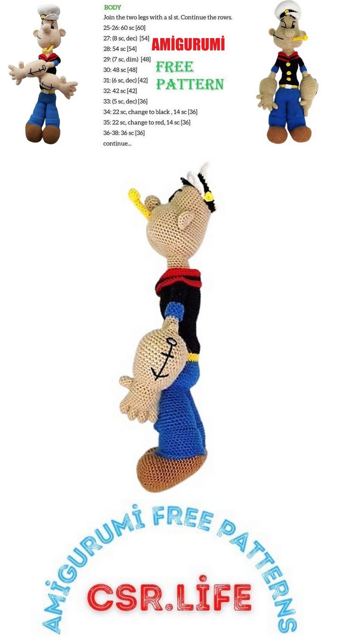 Popeye The Sailor Man Amigurumi Free Pattern - Free Amigurumi Crochet ...