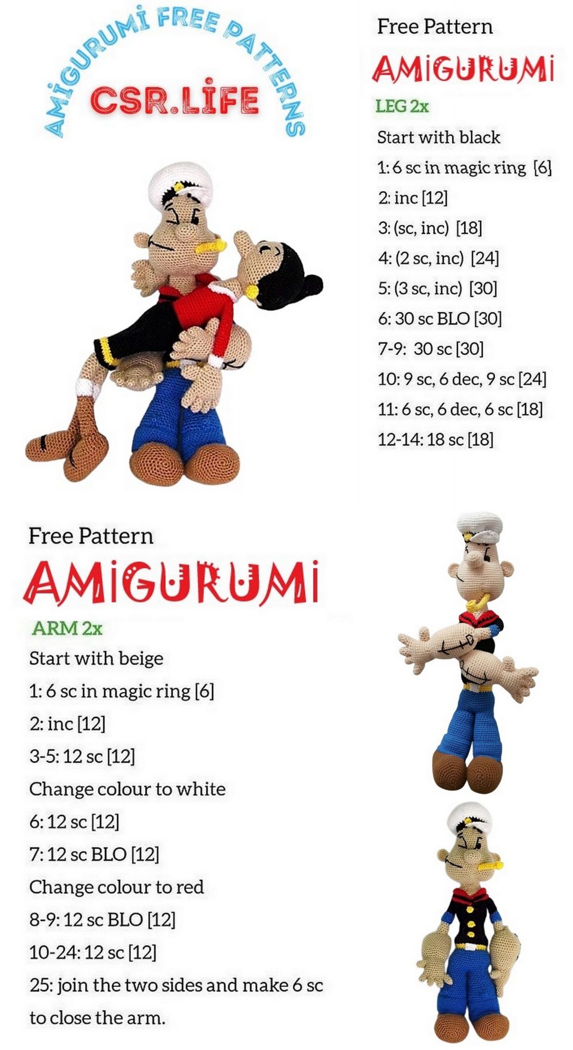Popeye The Sailor Man Amigurumi Free Pattern - Free Amigurumi Crochet ...