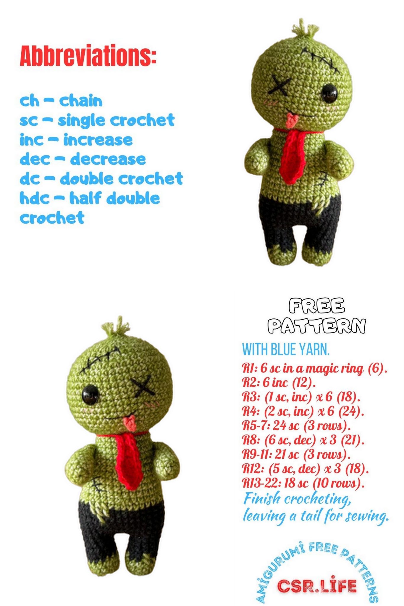 Halloween Zombie Amigurumi Free Pattern | Craft a Spooky, Cute Crochet ...