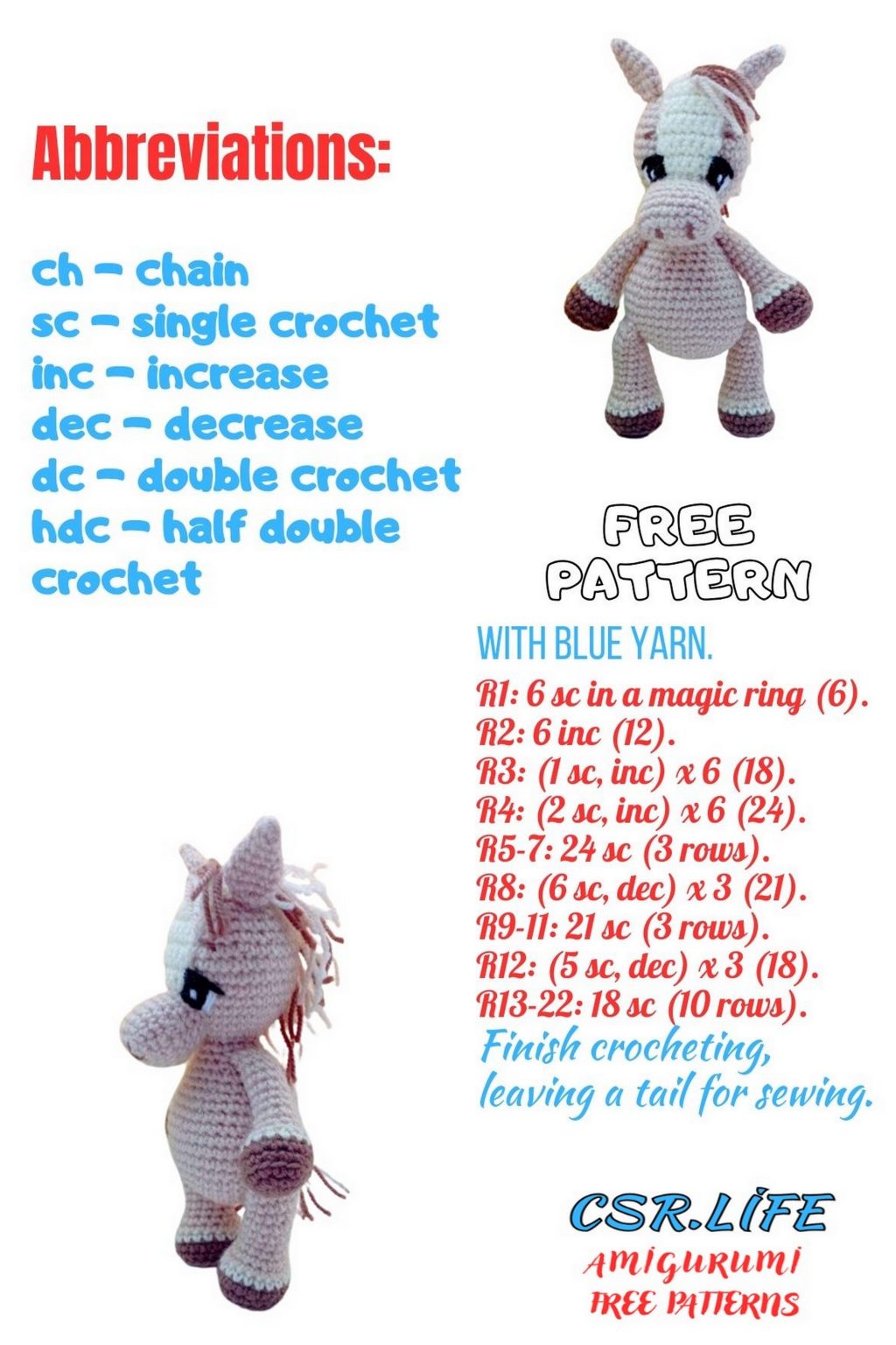 Free Cute Little Horse Amigurumi Pattern - Easy Crochet Tutorial - Free ...