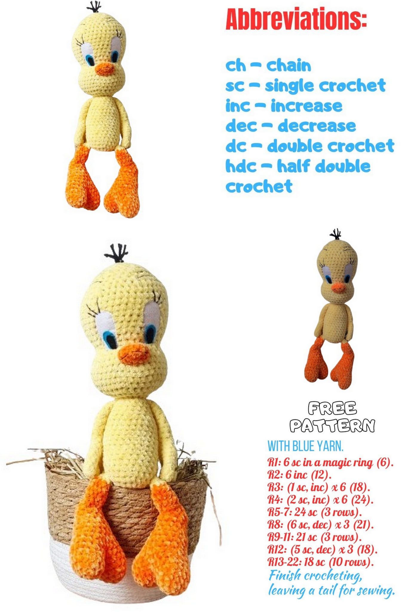 Cute Tweety Amigurumi Free Pattern - Crochet Tutorial - Free Amigurumi ...