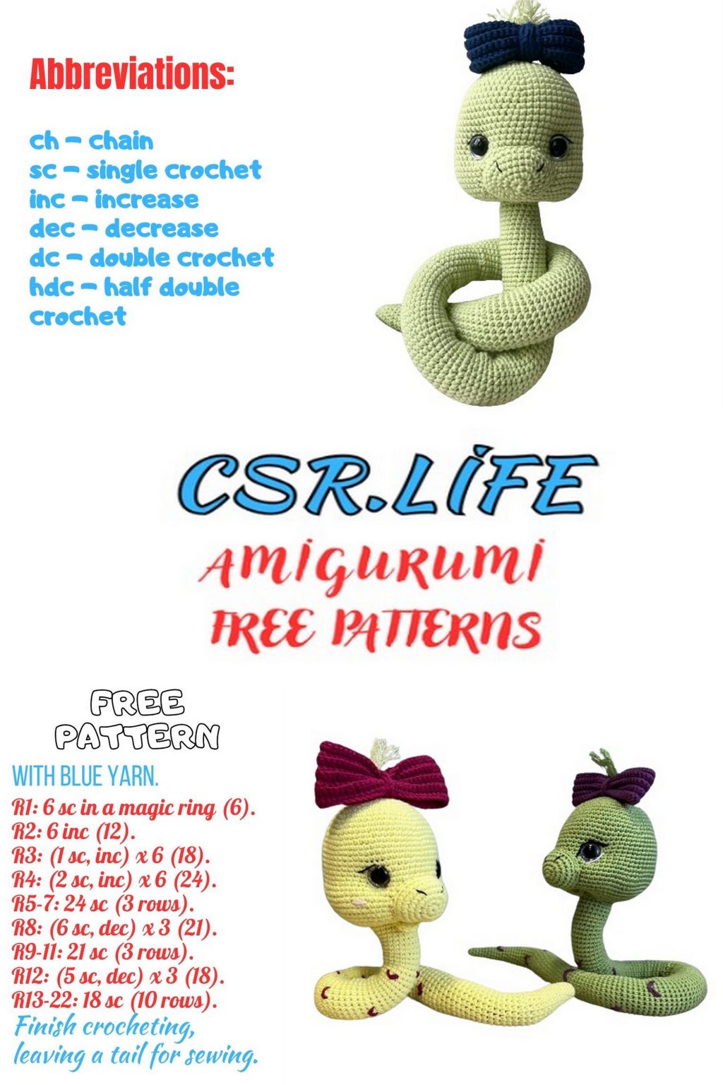 Cute Snake Amigurumi Free Pattern - Crochet Tutorial - Free Amigurumi ...
