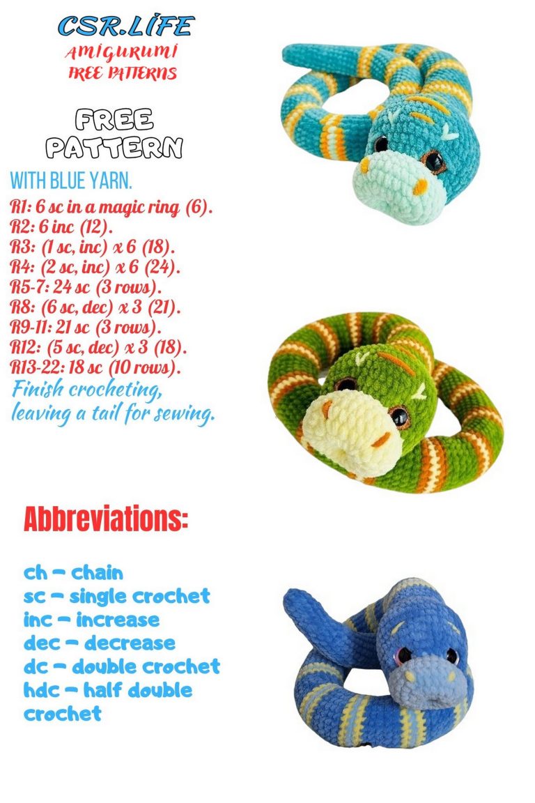Snake Python Amigurumi Free Pattern - Crochet Tutorial - Free Amigurumi ...