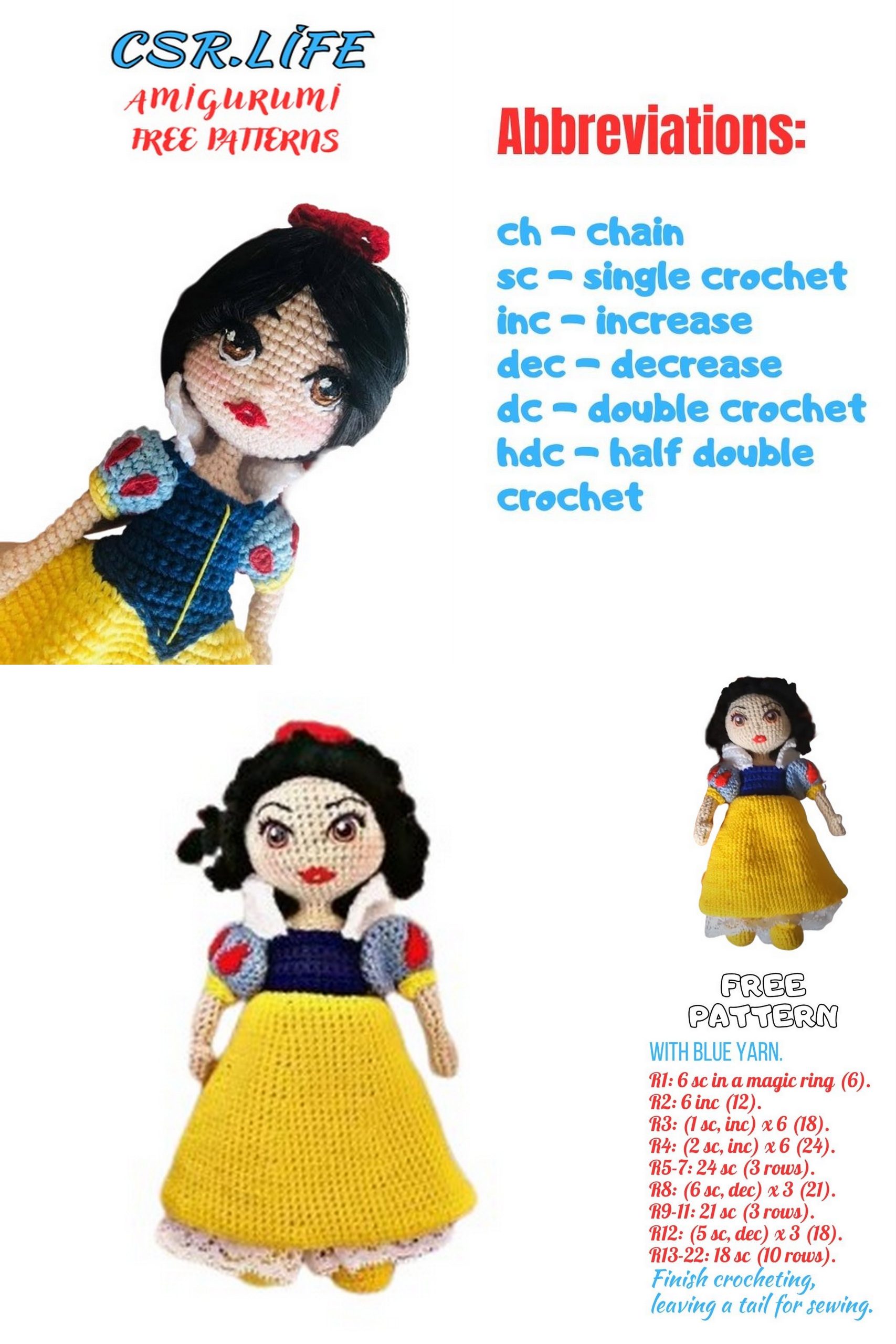 Snow White Amigurumi Free Pattern - Crochet Tutorial - Free Amigurumi ...