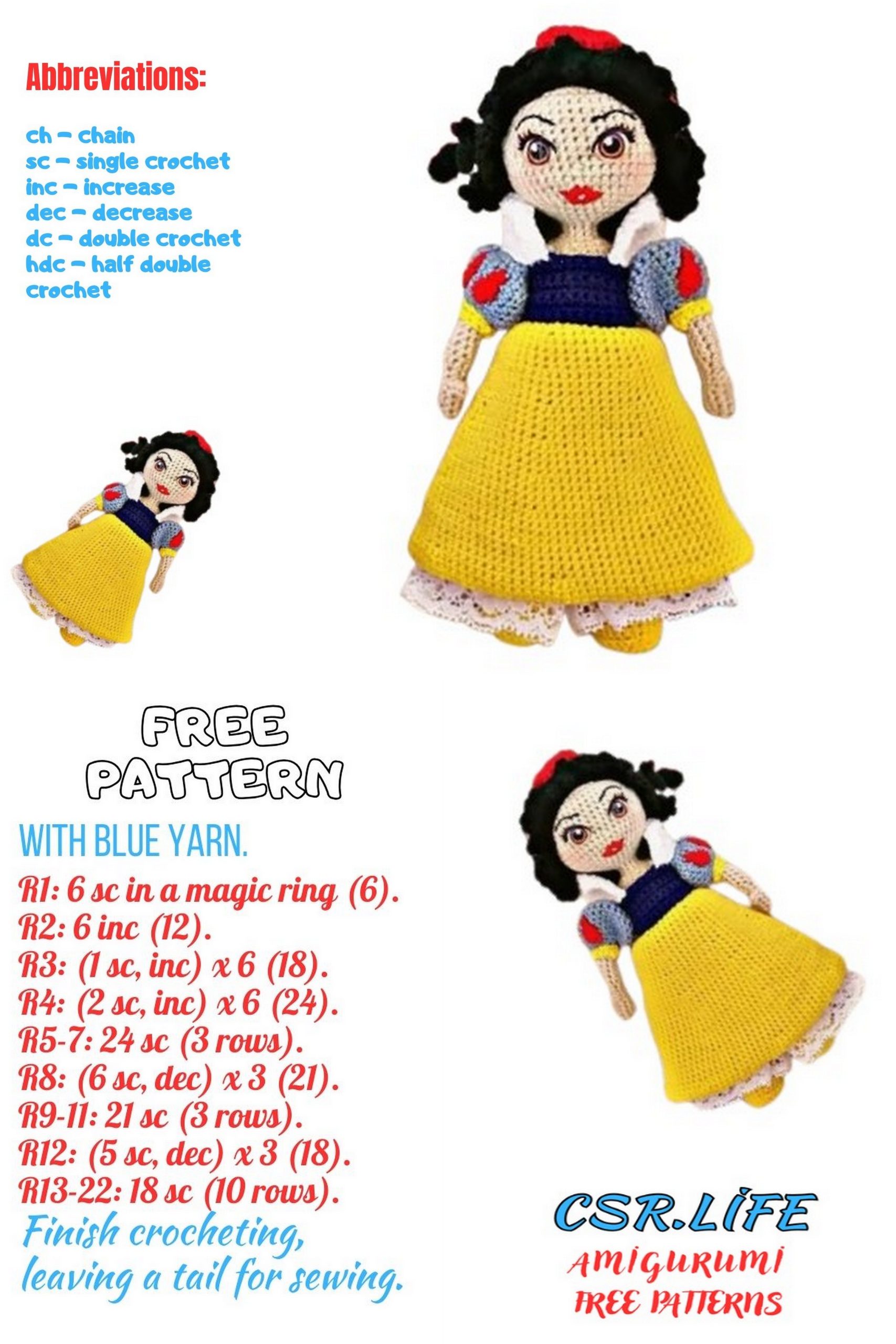 Snow White Amigurumi Free Pattern - Crochet Tutorial - Free Amigurumi ...